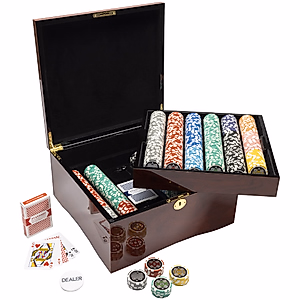 MBGBrybelly Ace Casino Poker Chip Set in Deluxe Wood Carry Case - Holo Inlay Heavyweight 14-Gram Casino Quality Poker Chips - Heavy-Duty Premium Protection - Locking Portable Case (750 ct. Mahogany)