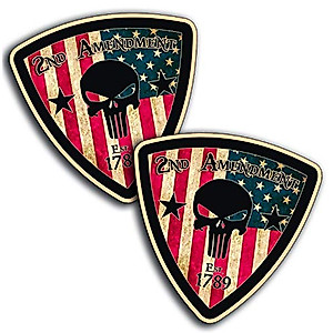 2 Pieces Set | Hard Hat Stickers Rustic Shield Skull 2nd Amendment Vinyl Hard Hat Helmet Decal USA Decals