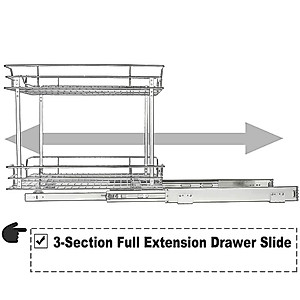 OCG 2 Tier Slide Out Cabinet Organizer 11" W x 21" D, Heavy Duty Pull Out Cabinet Shelves, Sliding Drawer for Cabinet , Chrome Plated