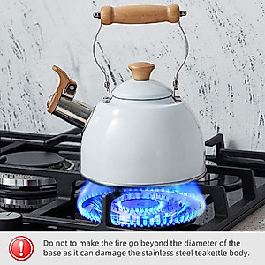 ROCKURWOK Whistling Tea Kettle, 1.6 QT / 50 OZ, White Teapot, Universal Base for Induction | Gas | Electric | Halogen | Radiant, Wooden Handle, Vintage