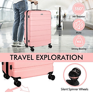 AnyZip Luggage Sets 3 Piece PC ABS Hardside Lightweight Suitcase with 4 Universal Wheels TSA Lock Carry On 20 24 28 Inch Pink
