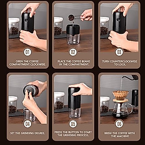 SPAOTREM Electric Coffee Grinders with Ceramic Cone Grinder Coffee Bean Grinder, Adjustable Coarseness, Type-C Portable Rechargeable Electric Espresso Coffee Grinder 30g (White)