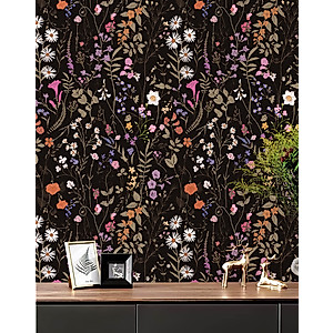 JiffDiff Floral Wallpaper Peel and Stick, Self Adhesive Wallpaper for Home Bedroom Cabinets and Kitchen Countertop Peel and Stick Thicken Contact Paper (17.3"x118", Dark Floral)