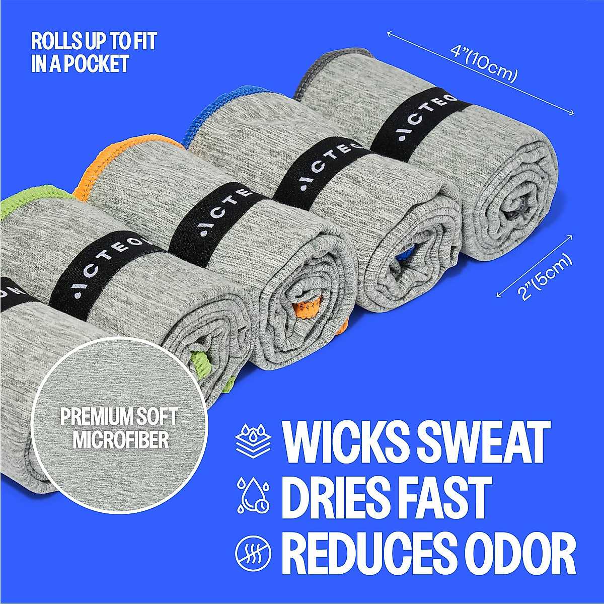 Acteon Microfiber Quick Dry Gym Towel, Silver ION Odor-Free Absorbent Fiber, Fast Drying, Men & Women Workout Gear for Body Sweat, Working Out, Towels