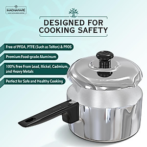 Magnaware Cast Aluminum Sauce Pan with Lid 2 Quart - Multipurpose Lightweight Saucepan with 2 Side Pour Spouts & Stay-Cool Handle - Small Cooking Pot for Sauces, Pasta, Soup - Oven Safe