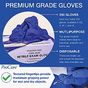 Medical Exam Disposable Nitrile Gloves X-Small, 2,000 Count Case - Powder Free, Rubber Latex Free, Food Safe, Surgical Grade, Ambidextrous, Textured Tips, 3 Mil Thickness - Cool Blue (10 Boxes of 200)