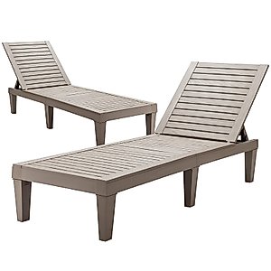 COSTWAY 2 PCS Patio Lounge Chair Chaise Recliner Weather Resistant Adjust Brown