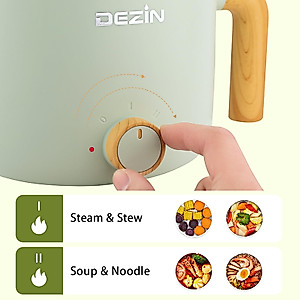 Dezin Hot Pot Electric, 1.5L Portable Ramen Cooker with Nonstick Coating, Mini Hot Pot for Dorm/Office/Travel, Multi-Function Hot Pot for Stir Fry, Steak, Noodles, Soup, Pasta (Egg Rack Included) (Green / Nonstick)
