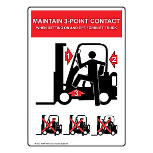 ComplianceSigns.com Vertical Maintain 3-Point Contact When Getting On and Off Forklift Truck Label Decal, 5x3.5 in. 4-Pack Vinyl for Machinery