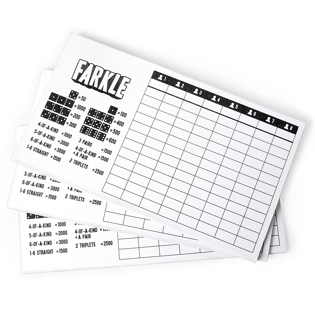 Brybelly Farkle Scorecards – Set of 75 Replacement Score Sheets for Farkle Dice Games for Up to 8 Players