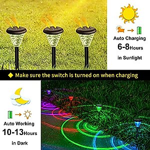 ASFSKY Solar Pathway Lights Outdoor Waterproof with 2 LEDs Project Beautiful Pattern On The Ground Light The Way for Yard Garden Path Walkway Warm White and Color Changing (Set of 2) …