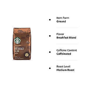 Starbucks Medium Roast Ground Coffee — Breakfast Blend — 100% Arabica — 1 bag (20 oz.) Great Holiday Gift