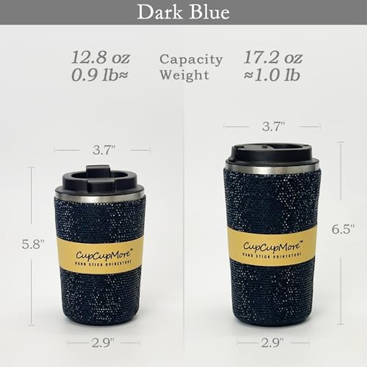 Cupcupmore 12 oz Bling Dark Blue Rhinestone Stainless Steel Coffee Tumbler,Shiny Travel Insulated Coffee Mug with Lid, Reusable Spill Proof Coffee Cup,Portable Thermal Mug for Hot and Cold