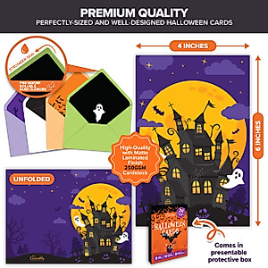 Decorably 24 Pack Happy Halloween Cards with Envelopes & Stickers - 8 Designs Blank Inside Halloween Cards and Envelopes, 4x6in Halloween Cards for Kids, Halloween Note Cards, Halloween Greeting Cards