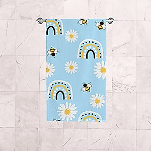 Hand Bath Towels 2 Pack Daisy Flower Bee Rainbows Absorbent Face Fingertip Towels for Bathroom Kitchen Gym Spa Soft Hair Drying Cloth Quick Dry, 30 x 15 Inch