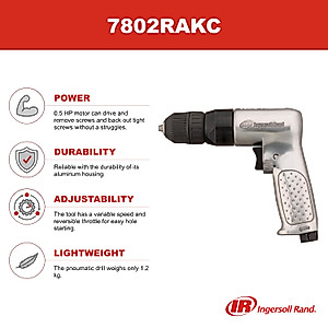 Ingersoll Rand 7802RAKC Heavy Duty 3/8-Inch Reversible Pneumatic Drill With Keyless Chuck