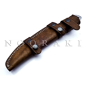 Nooraki HK-313 Handmade D2 Steel Hunting Knife - Full Tang Handle with Leather Sheath, Ideal Knife for Camping, Hunting, Skinning, Survival or everyday use, 10" Overall (D2 Steel)