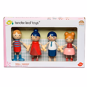 Tender Leaf Toys - Doll Family - Cute Wooden Flexible Doll Family for Kid's Dollhouse, Four Pcs of Multicultural Mom, Dad, Boy and Girl - Age 3+