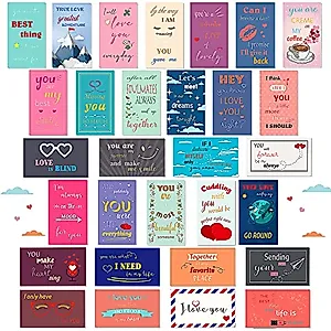 120 Pieces Romantic Lunch Box Notes Love Notes for Him Her Mini Valentines Day Cards for Husband Wife 2 x 3.5 Inch Inspirational Design Lunchbox Notes for Adults Beloved Ones, 30 Styles