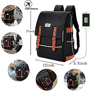 Ronyes Vintage Laptop Backpack College School Bag Bookbags for Women Men 15.6’’ Laptop Casual Rucksack Water Resistant School Backpack Daypacks with USB Charging Port (Black)