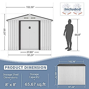 HOGYME 8' x 8' Storage Shed Outdoor Garden Shed Metal Shed Suitable for Storing Garden Tool Lawn Mower Ladder