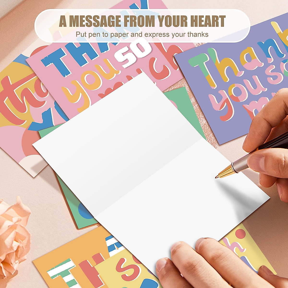 WEIZHEN Blank Cards,24-Pack Thank You Cards Set - Assorted in 6 Styles with Rustic Envelope- Perfect for Handwritten Messages,4x6 inch