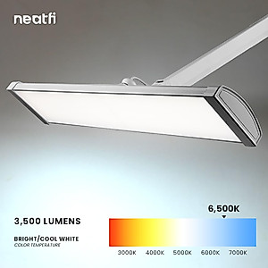 Neatfi Ultra 3,500 Lumen LED Desk Lamp, 45W, 26 Inch Wide Metal Shade, 270 SMD LEDs (Non-CCT with Clamp, Silver)