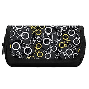 Bike Bicycles Pattern Large Capacity Pencil Case Multi-Slot Pencil Bag Portable Pen Storage Pouch with Zipper