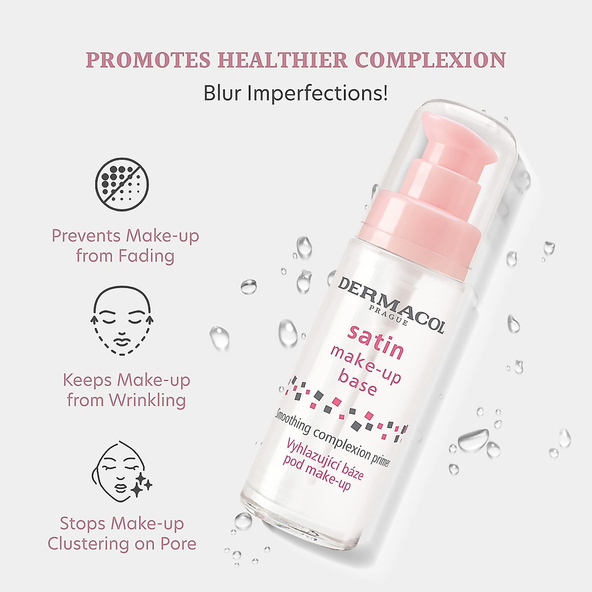 Dermacol - Satin Makeup Base, Matte Face Primer for Wrinkles and Pores, Transparent Makeup Primer for Oily Skin & Dry and Combination Skin, Easy to Blend Pore Filling Primer, No Preservatives, 30 mL