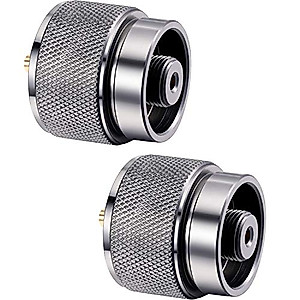 Hotop 2 Pieces Camping Stove Adapter 1 Lb Propane Small Tank Input EN417 Lindal Valve Output Outdoor Cylinder LPG Canister Adapter (Silvery)