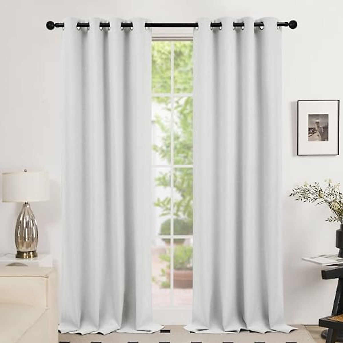 Deconovo Total Blackout Curtains Linen Curtains Room Darkening Curtains with Grommets for Bedroom Living Room Kids Room,Greyish White,52Wx95L in,2 Panels