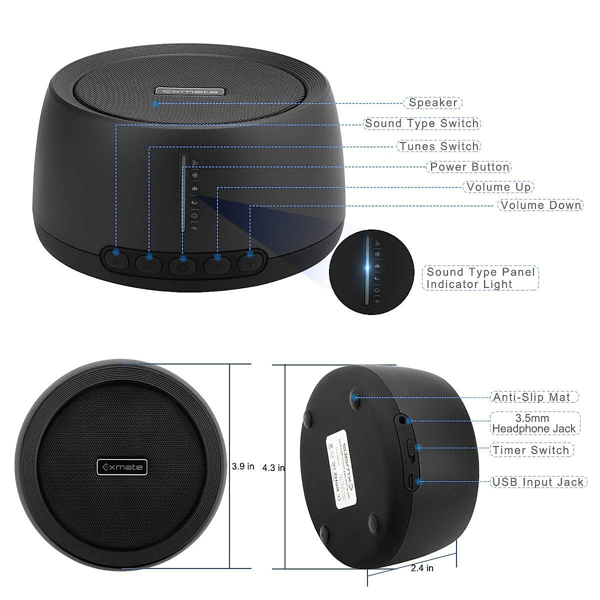 Sound Machine for Baby Sleeping, Exmate Noise Machine for Office Privacy with 30 Non-Looping HiFi Soothing Sound, Memory Function and Timer Sound Machine for Adult Kid Home Office Travel
