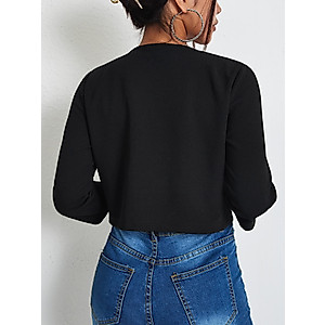 WDIRARA Women's Open Front 3/4 Sleeve Button Cuff Crop Blazer Casual Jackets Black S