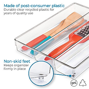 iDesign Linus Plastic Kitchen Drawer Utensil Organizer, Divided Storage Container for Silverware, Spatulas, Gadgets, 3.8" x 10.5" x 2" - Clear