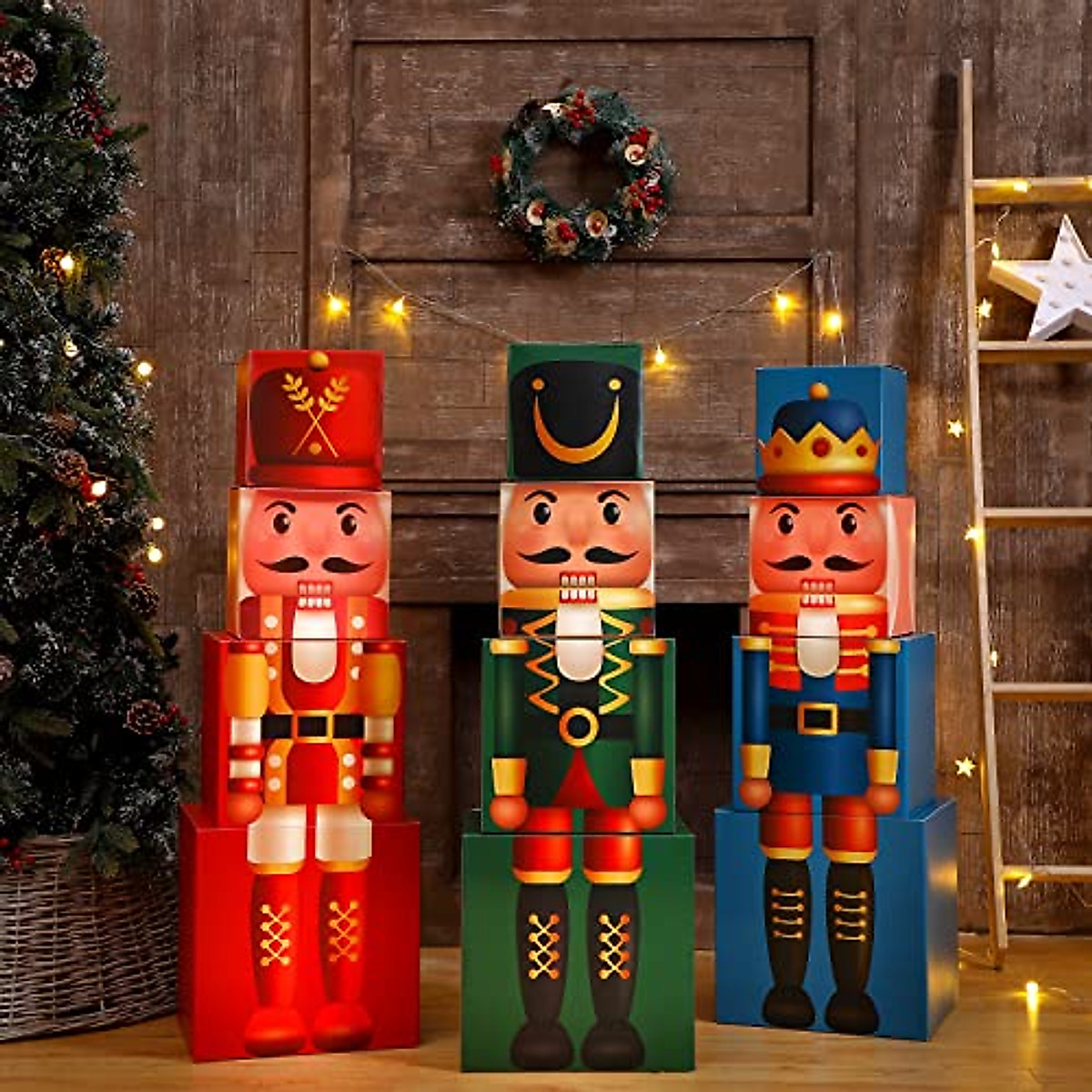Teling 12 Pcs Christmas Nesting Gift Box Christmas Stackable Box Large Soldier Nutcracker Stacking Gift Boxes Gift Box Decorations for Christmas Wrapping Party Supplies(Nude)