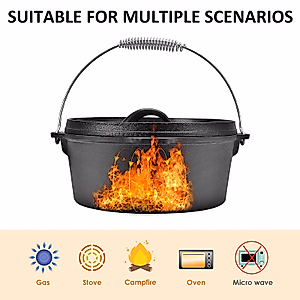 6.5 Quart Cast Iron Dutch Oven Pre-seasoned Pot with Lid Lifter Handle, Casserole Pot with Lid Lifter for Camping Cooking BBQ Baking