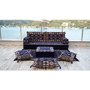 Navy Blue Moroccan Living Room Couch, Arabic Majlis Furniture, Patio Furniture, Handmade Wooden Bench, Arabic Majlis, Outdoor Bench, Outdoor Furniture, Sofa Covers (Sofa Full Set)
