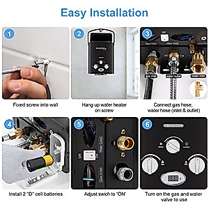 Portable Water Heater Propane Tankless - 6L 1.58GPM RV on demand Hot Gas Outdoor Digital Display Water Heater for Camping,Boat,Cabins(black)