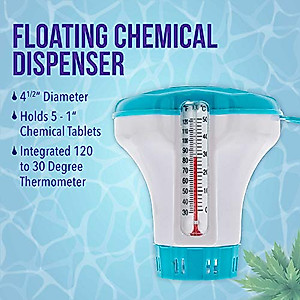 U.S. Pool Supply Professional Heavy Duty Spa, Hot Tub, Pond Cleaning & Maintenance Set - Small Skimmer Net, Deep Fine Mesh Netting, Spa Scrubbing Brush, 4 Ft Pole, Floating Chlorine Chemical Dispenser
