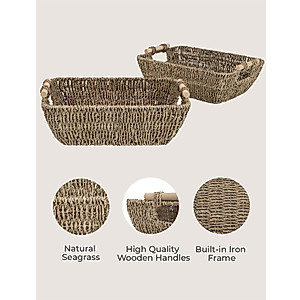 StorageWorks Hand-Woven Large Storage Baskets with Wooden Handles, Seagrass Wicker Baskets for Organizing, 2-Pack