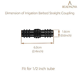 BEADNOVA Drip Irrigation Parts 10 Pcs 1/2 Inch Barbed Straight Couplings Drip Irrigation Fittings Drip Line Connectors for 1/2 Inch Irrigation Tubing Garden Watering System (10pcs)