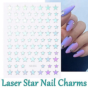 10 Sheets Heart Nail Art Stickers 3D Self-Adhesive Valentine's Day Nail Art Supplies Laser Star Heart Nail Decals Holographic Colorful Glitter Design Nail Decoration Accessories for Women Girls DIY Manicure Tips