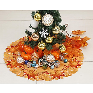 GRANDDECO Christmas Tree Skirt 36 Inch Thanksgiving Fall Tree Mat Harvest Fall Cutwork Embroidered Maple Leaves Xmas Tree Decor for Holiday Party Decorations Indoor Outdoor (Tree Skirt 36" (91cm))