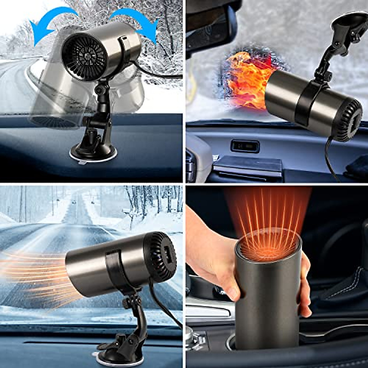 Car Heater, Portable Car Heater 12V 150W Windshield Defogger and Defroster, 2 in1 Fast Car Heater Defroster, Plug in Automobile Windscreen Fan with Suction Holder for All Cars