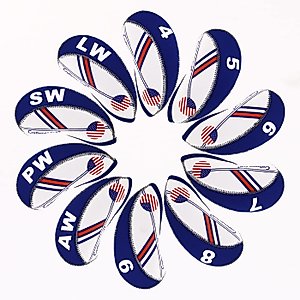 Craftsman Golf Wider Openings US Flag Neoprene Golf Club Head Cover Wedge Iron Protective Headcover for Most Brand Standard Iron Heads (White & Blue,wider opening)