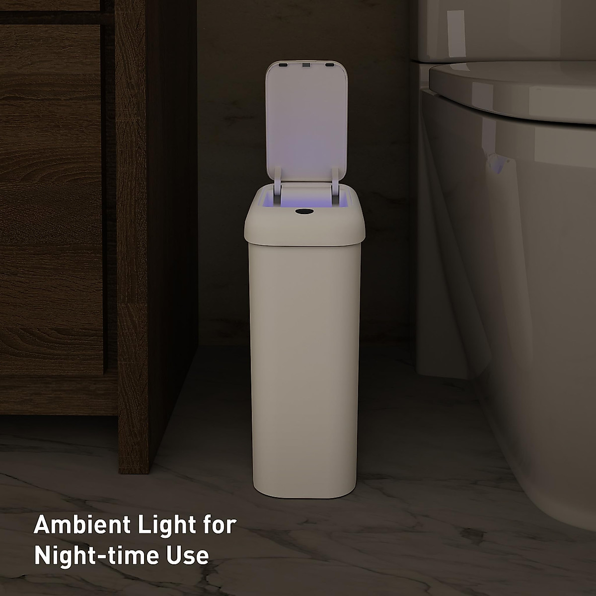 EKO Automatic Bathroom Trash Can with Lid, 2.6 Gallon Slim Touchless Bathroom Garbage Can, Waterproof Motion Sensor Trash Can for Bathroom, Office, Kitchen, White