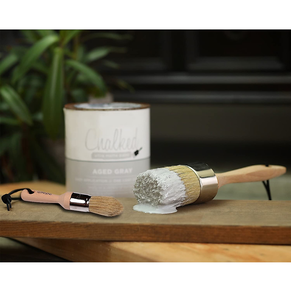 Professional Chalk and Wax Paint Brush 2PC Set!!!! Large DIY Painting and Waxing Tool | Smooth, Natural Bristles | Folk Art, Home Décor, Wood Projects, Furniture, Stencils | Reusable (Large Small 2pc)