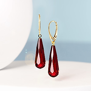 Amber by Mazukna - Red Amber Drop Earrings for Women - Statement Gemstone Jewelry, Gold Plated Sterling Silver Leverback, Dangle Semi Precious Stone Ladies Earrings, Elegant Gift for Her