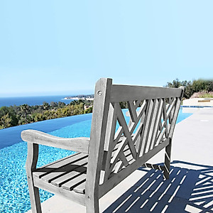 Vifah Grey-Washed 5Ft Martha Latice Acacia Weathered-Wood Bench for 3 Seater in Entry Way