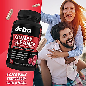 Kidney Cleanse Detox Support Supplement - Natural Cranberry, Juniper Berries, Buchu & Uva Ursi Extract to Support Kidneys, Bladder & Urinary Tract Health Supplements - Herbal Renal Blend Formula Pills